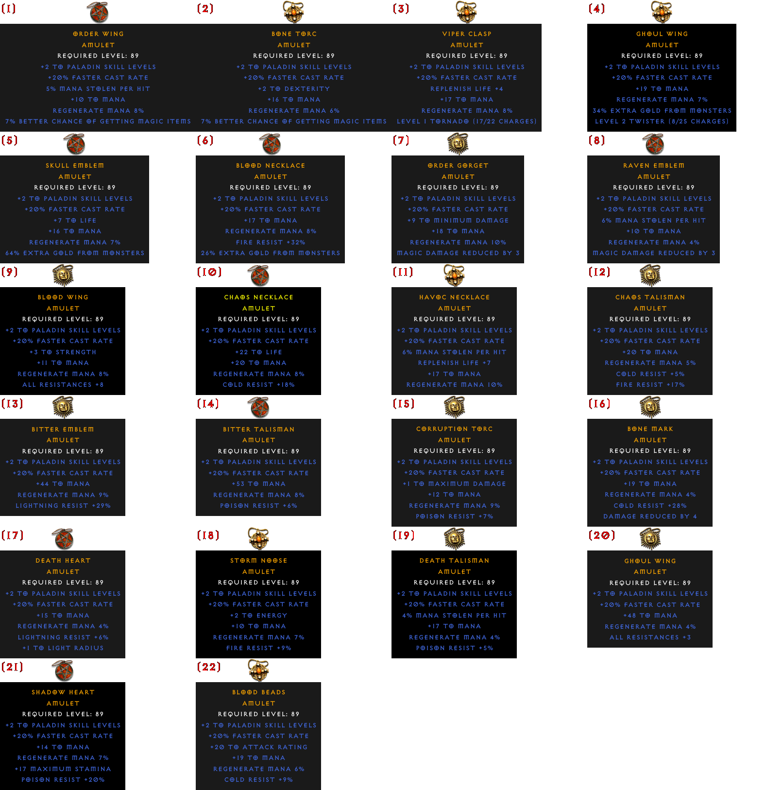 X10 Token Of Absolution Amulets: 2 Paladin 20% Fcr - Topic - d2jsp